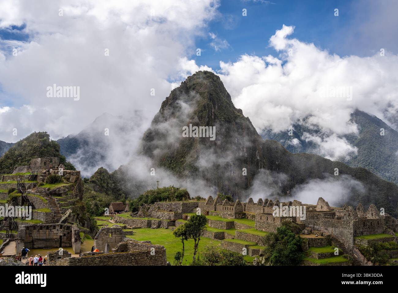Machu Picchu, the legendary Inca city in Peru, stands amidst lush ...