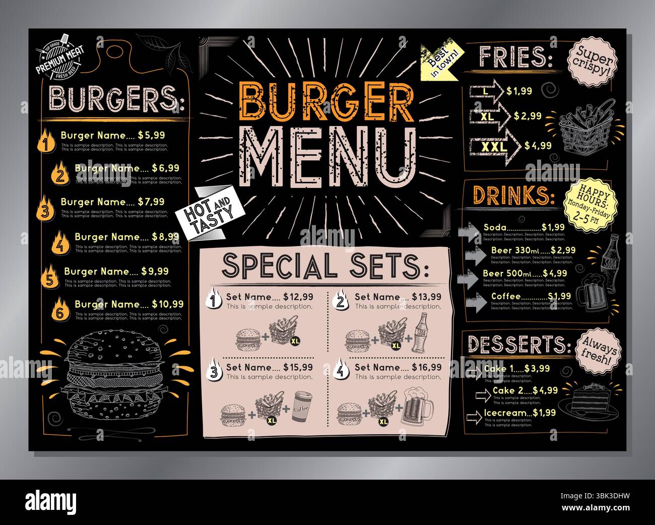 Best burgers table menu hi-res stock photography and images - Alamy