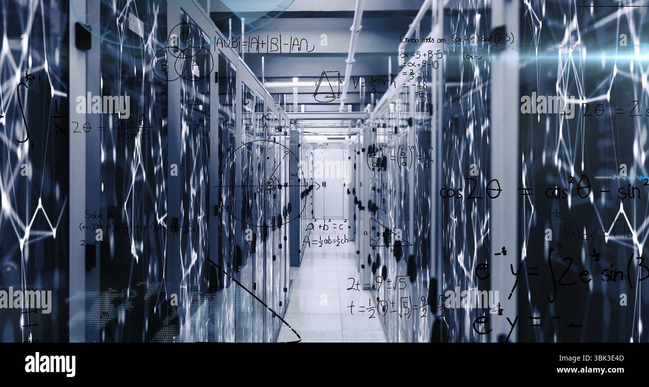 Displaying superimposed formulas floating over rows of server racks in ...