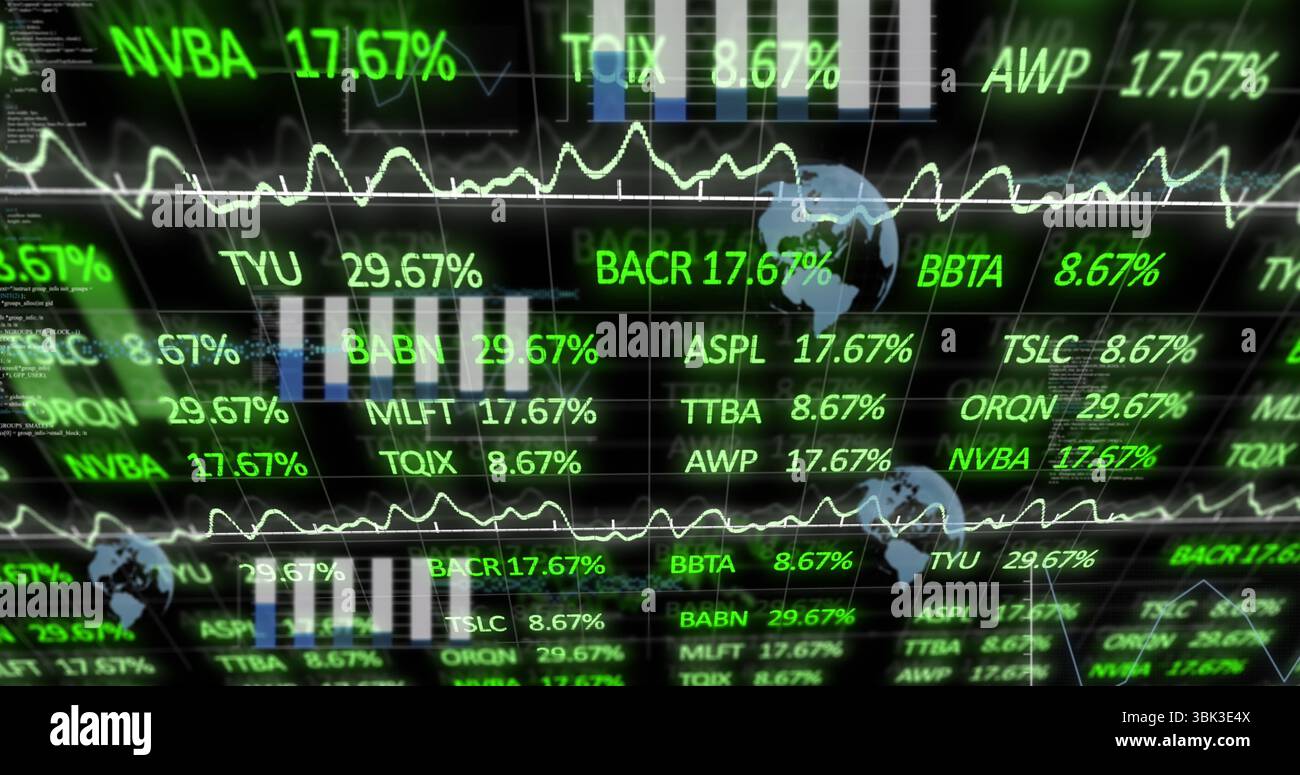 Displaying stock market data on dark grid, with ticker symbols ...