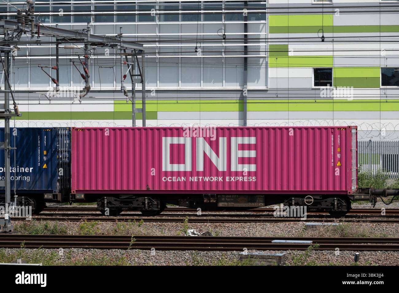 Ocean Network Express shipping container on a freightliner trai, Rugby ...