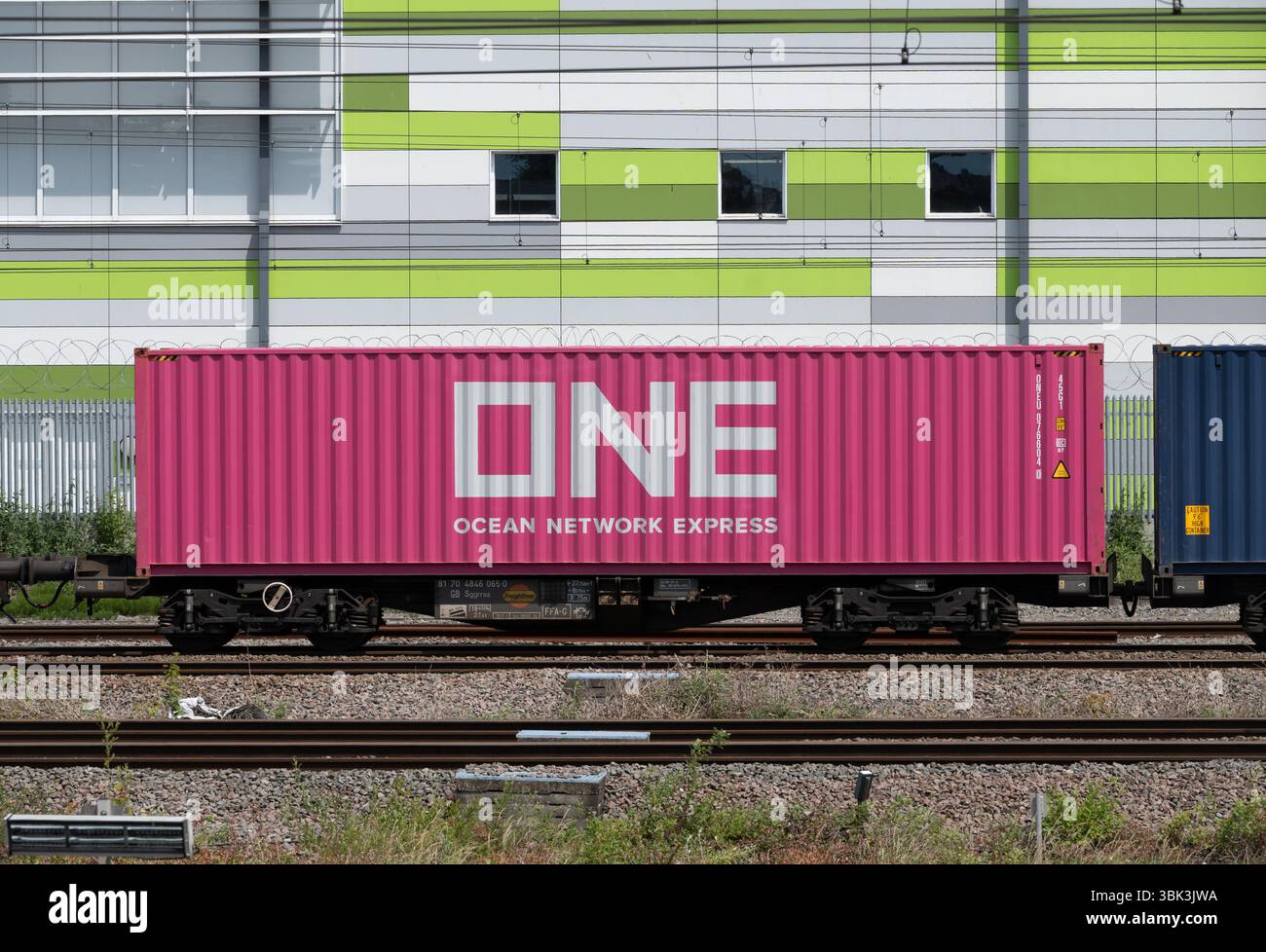 Ocean Network Express shipping container on a freightliner train at ...