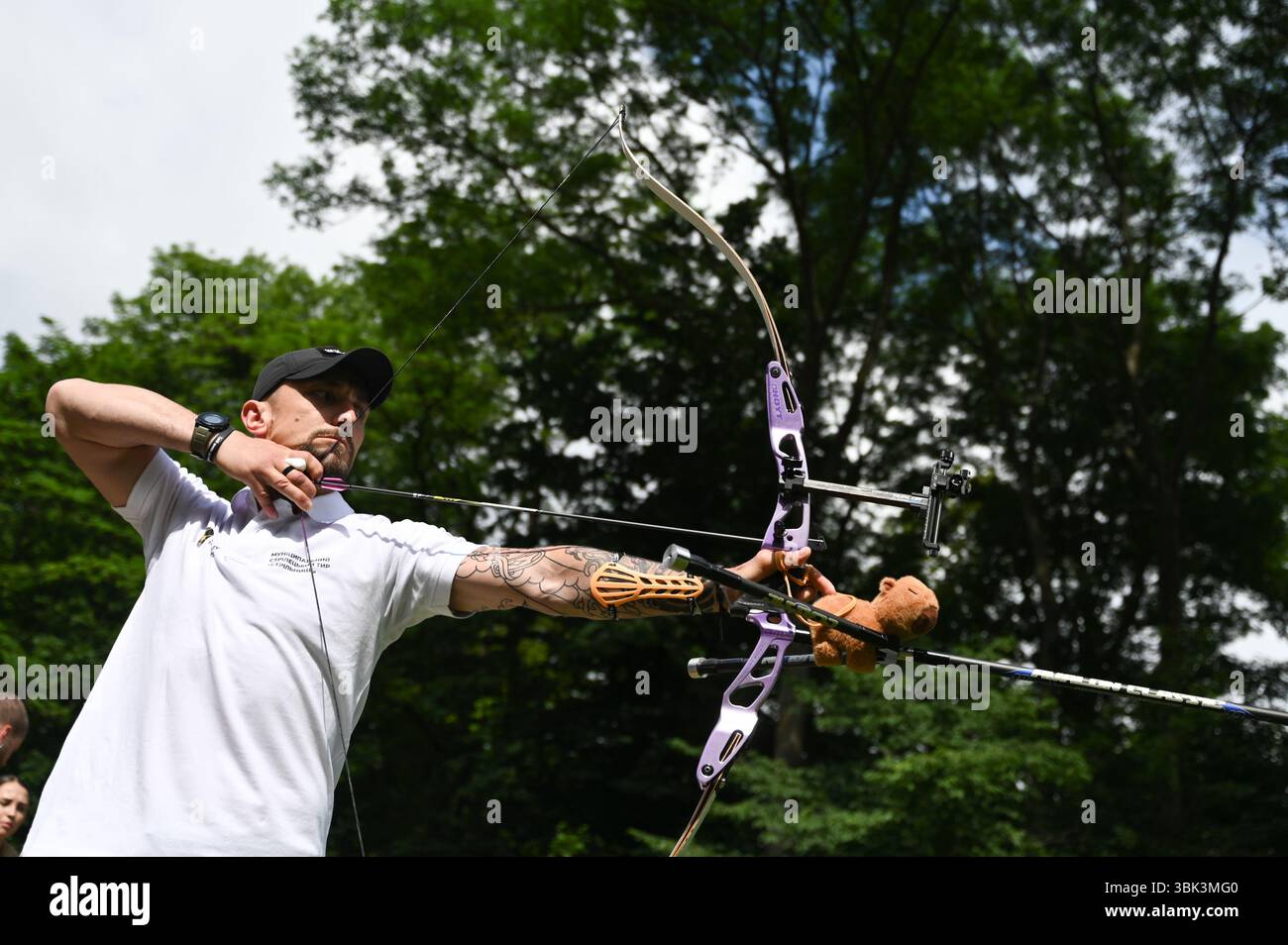 Veteran Mykhailo Sydorenko trains for a national archery championship ...