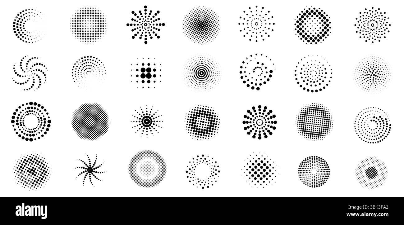 Half tone circle shapes. Dotted round geometric elements, abstract ...
