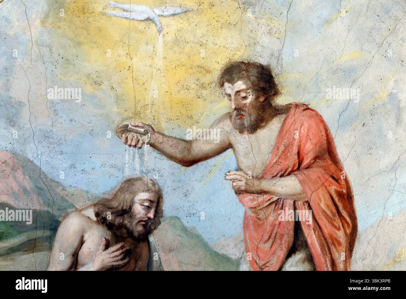 Collegiate Church of Saint-Jacques le Majeur. Mural painting. The baptism of Jesus by John the ...