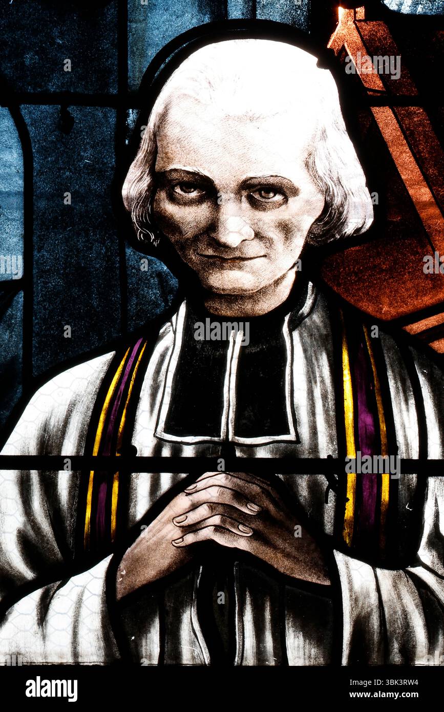 Saint Marien church. Stained glass. Saint John Vianney, was a French ...