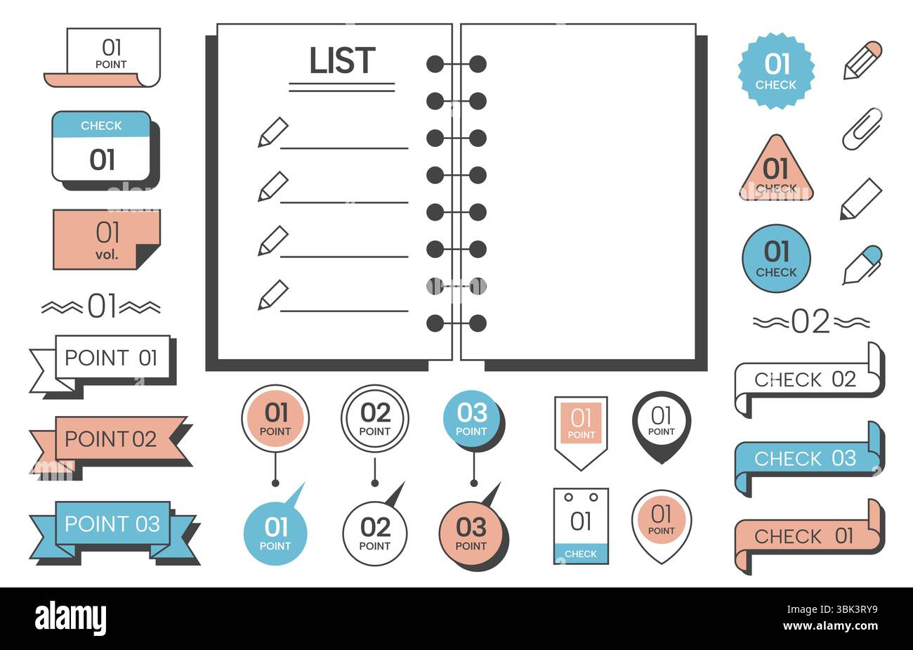 Bullet list journal. Simple note paper with check marks, underline and ...
