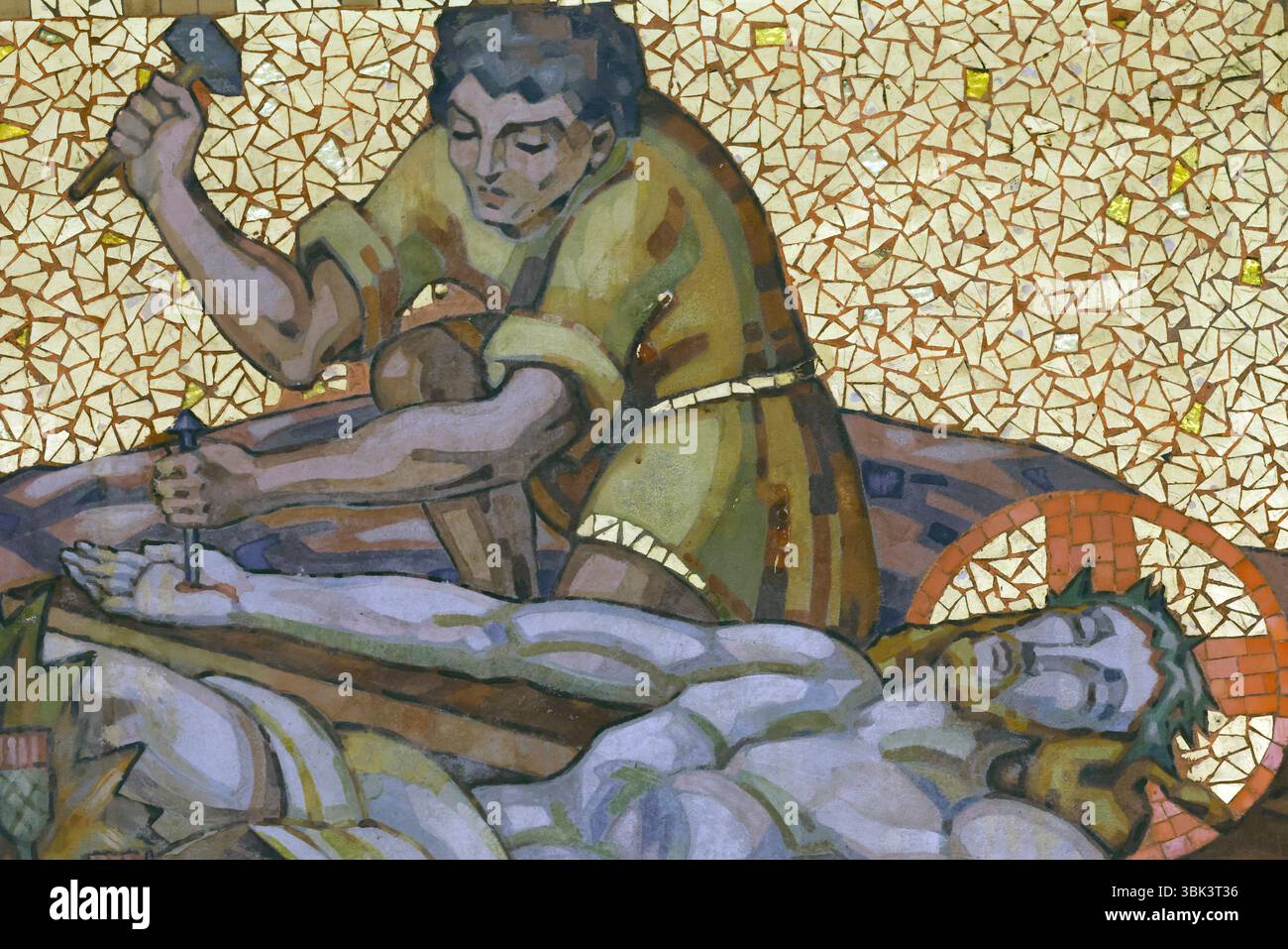 Way of the cross. 11th Station: Jesus is nailed to the Cross. Annecy ...