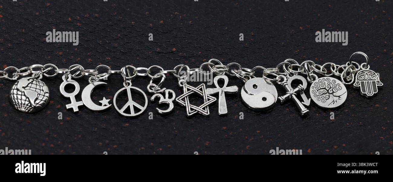 Bracelet with symbols of major religions. Christianity, Judaism ...