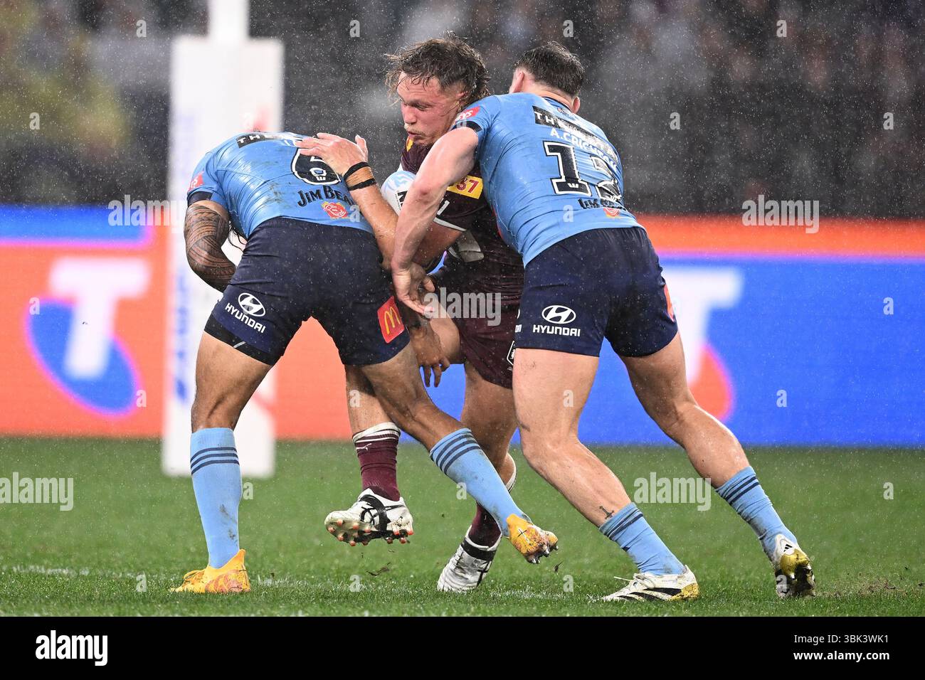 Perth, Australia. 18th June, 2025. Reuben Cotter of the Maroons is ...