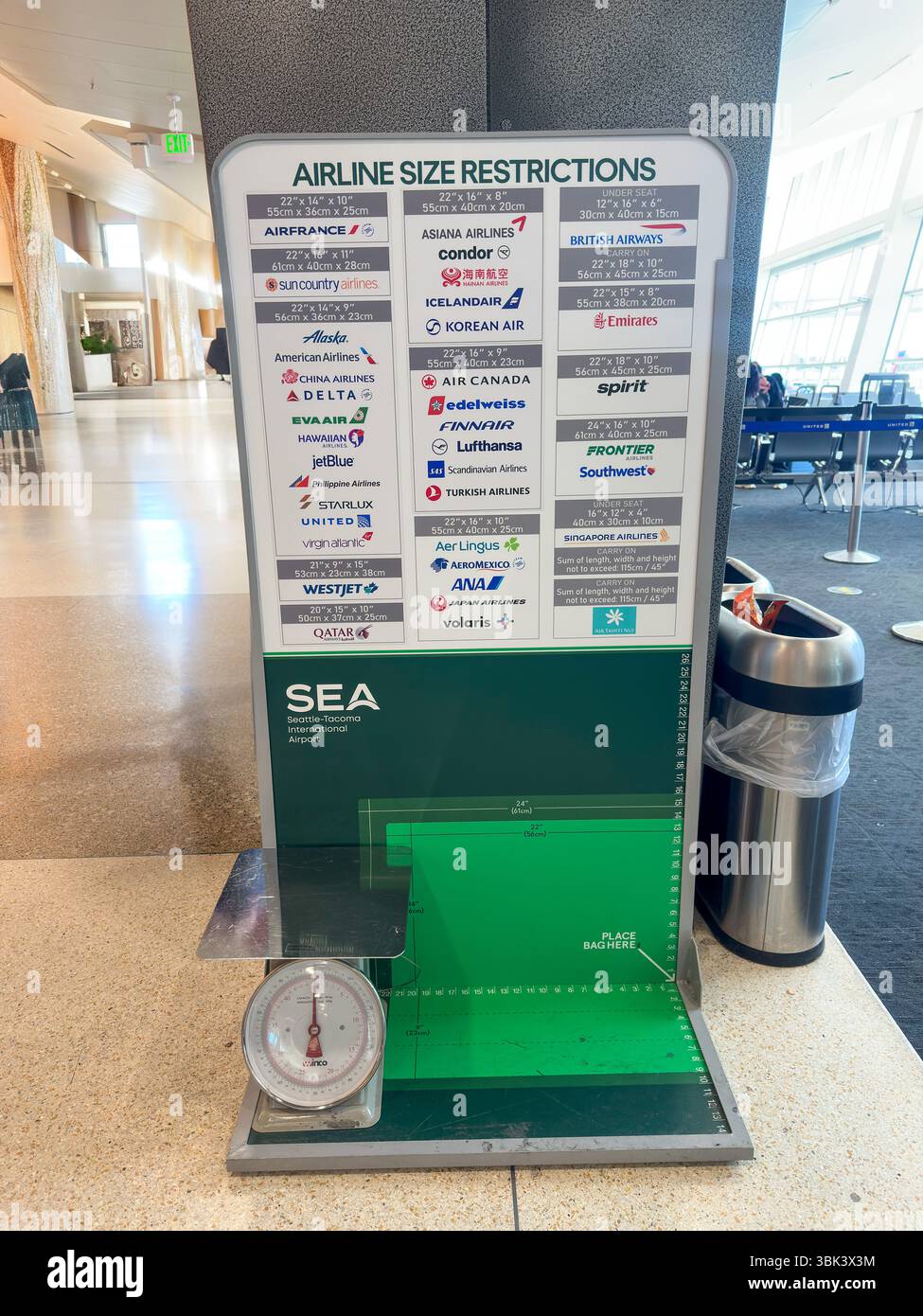 12 MAY 2025 - LAX, Los Angeles, USA - A sign at an airport showing the complex rules on baggage ...