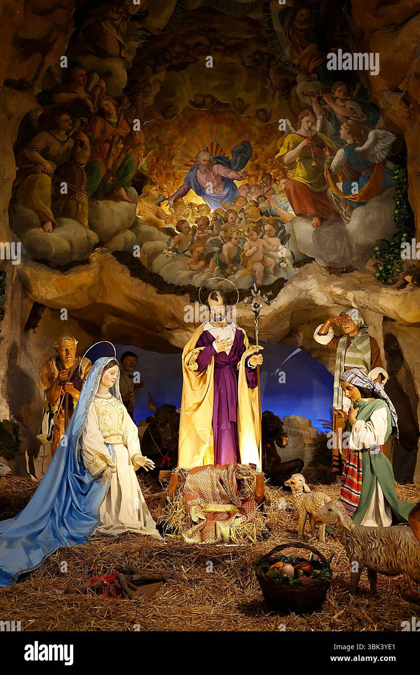 Santa Maria in Aracoeli basilica, Rome, Italy. Advent nativity scene ...