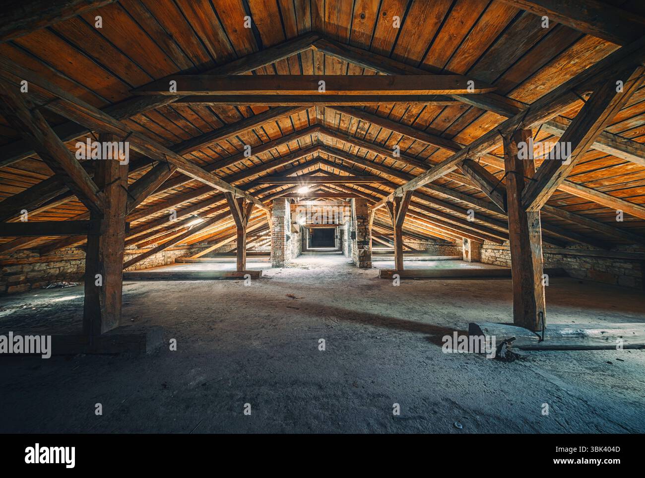 Creepy attic interior at abandoned industrial building Stock Photo - Alamy
