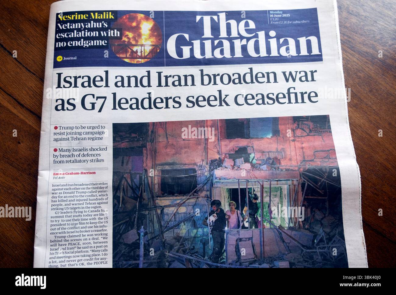 'Israel and Iran broaden war as G7 leaders seek ceasefire' Guardian ...