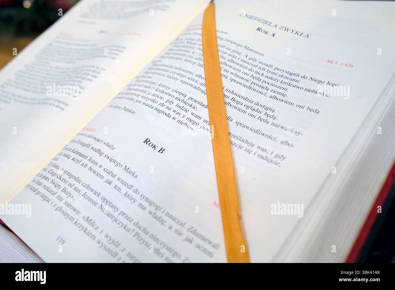 Catholic Church. Open Bible in Polish Stock Photo - Alamy