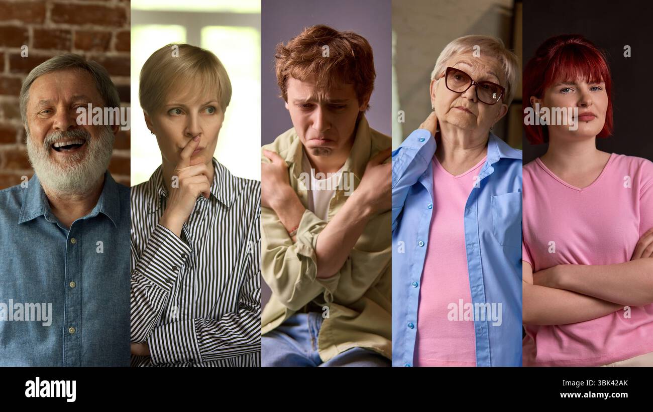 Group collage with wide range of emotions and facial reactions. Visual ...