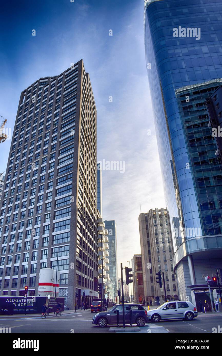 Low perspective over the architecture of Aldgate area in London Stock ...