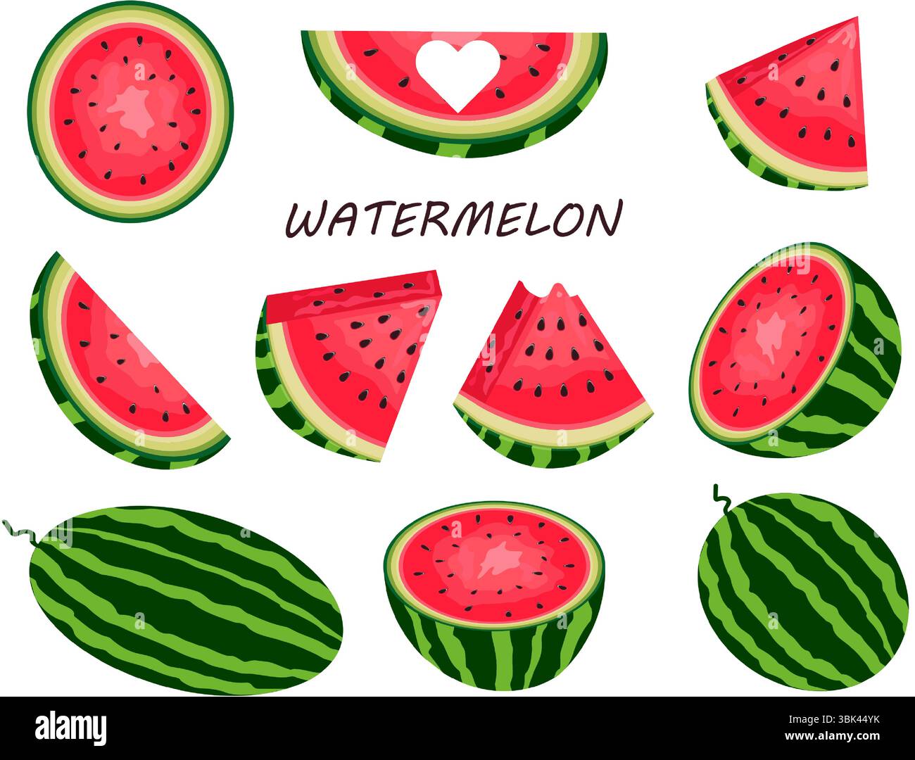 Cute summer collection with fresh and juicy whole watermelons and ...