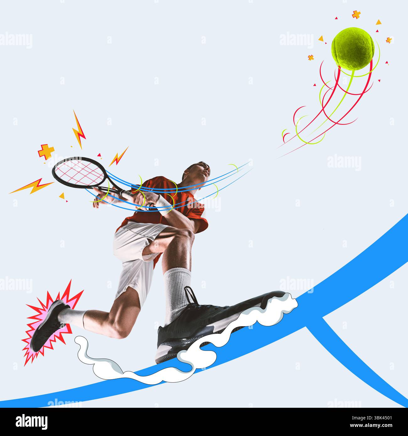 Heroic tennis forehand with energy lines. Energetic infographics, web ...