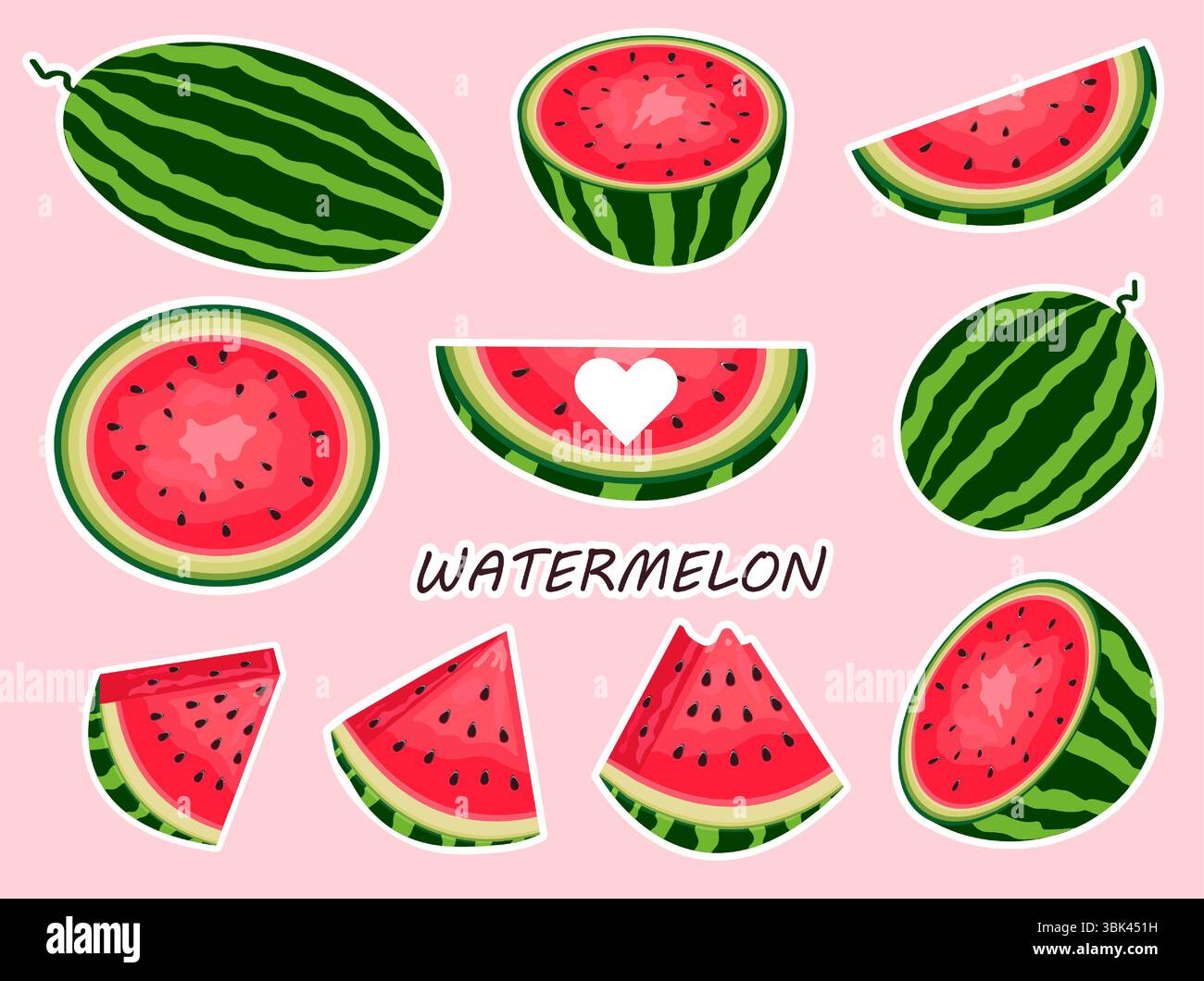 Cute set stickers summer with fresh and juicy whole watermelons and ...