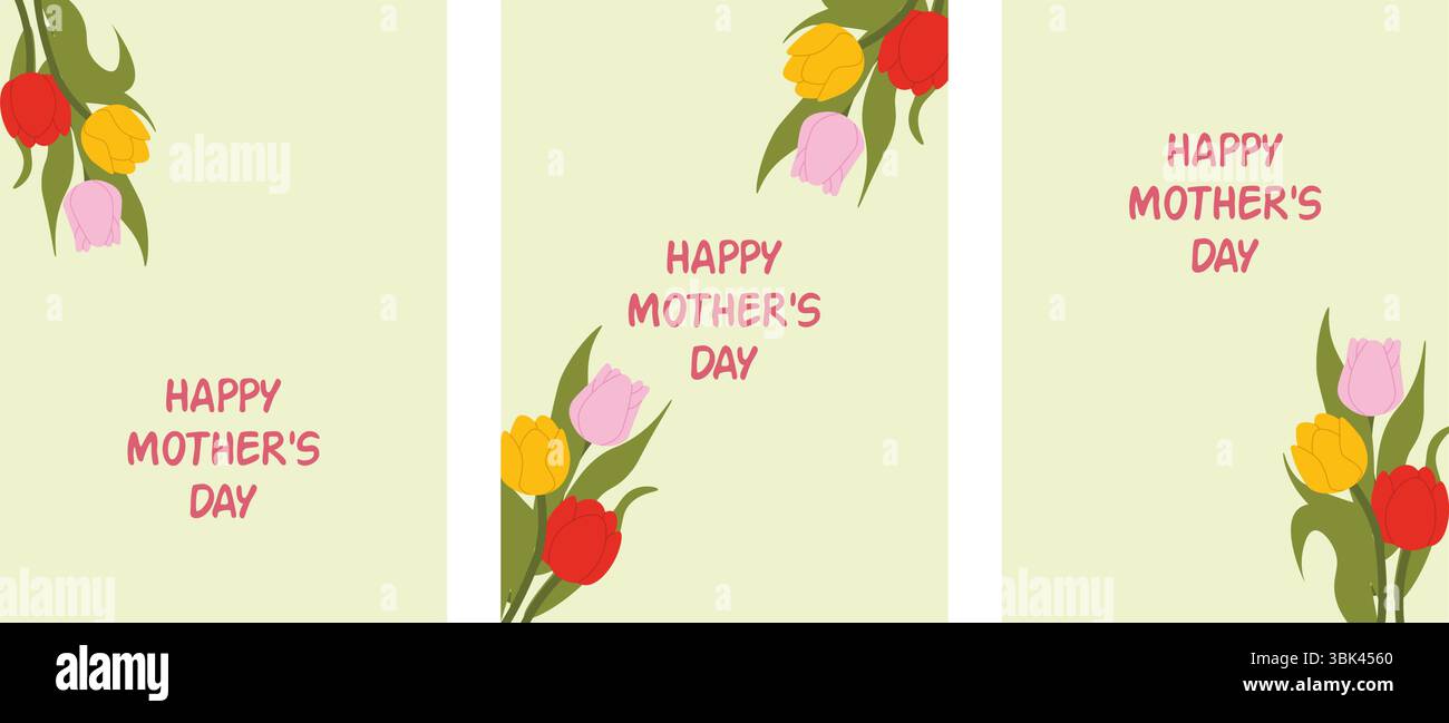 Set of Mother's Day banners with tulips and handwritten text. Elegant ...
