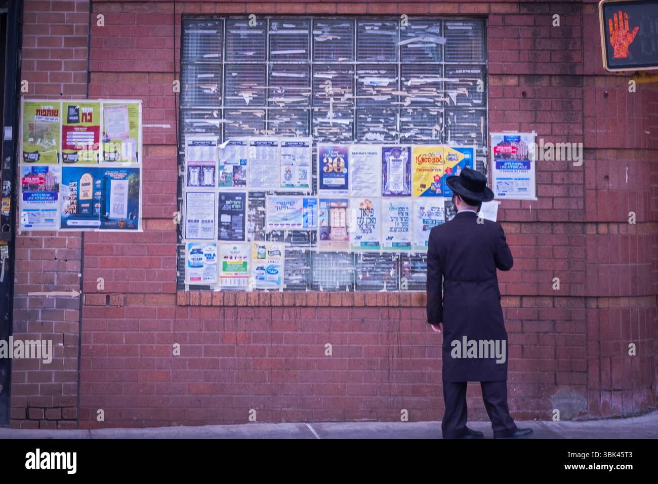An anonymous ultra orthodox Jewish man reads notices a community ...