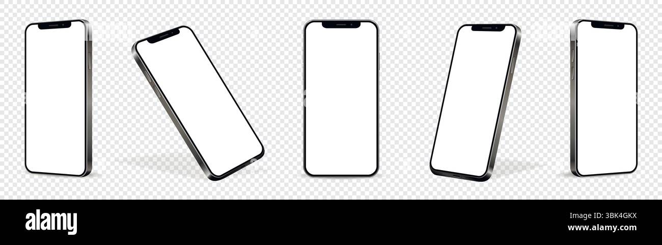 Mobile phone mockups, set of phones in different angles isolated on ...
