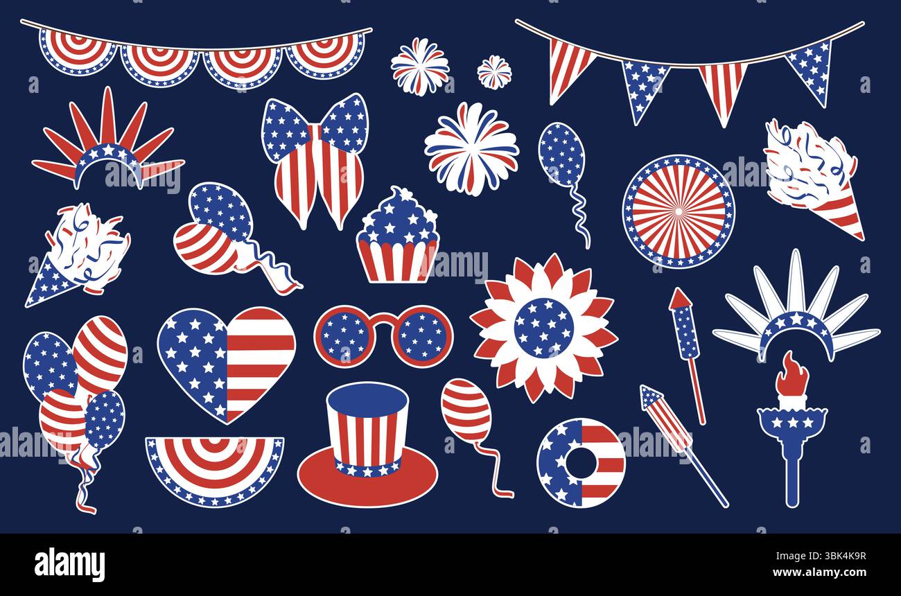 Set of USA celebration national symbols by the Fourth of July. Ideal ...