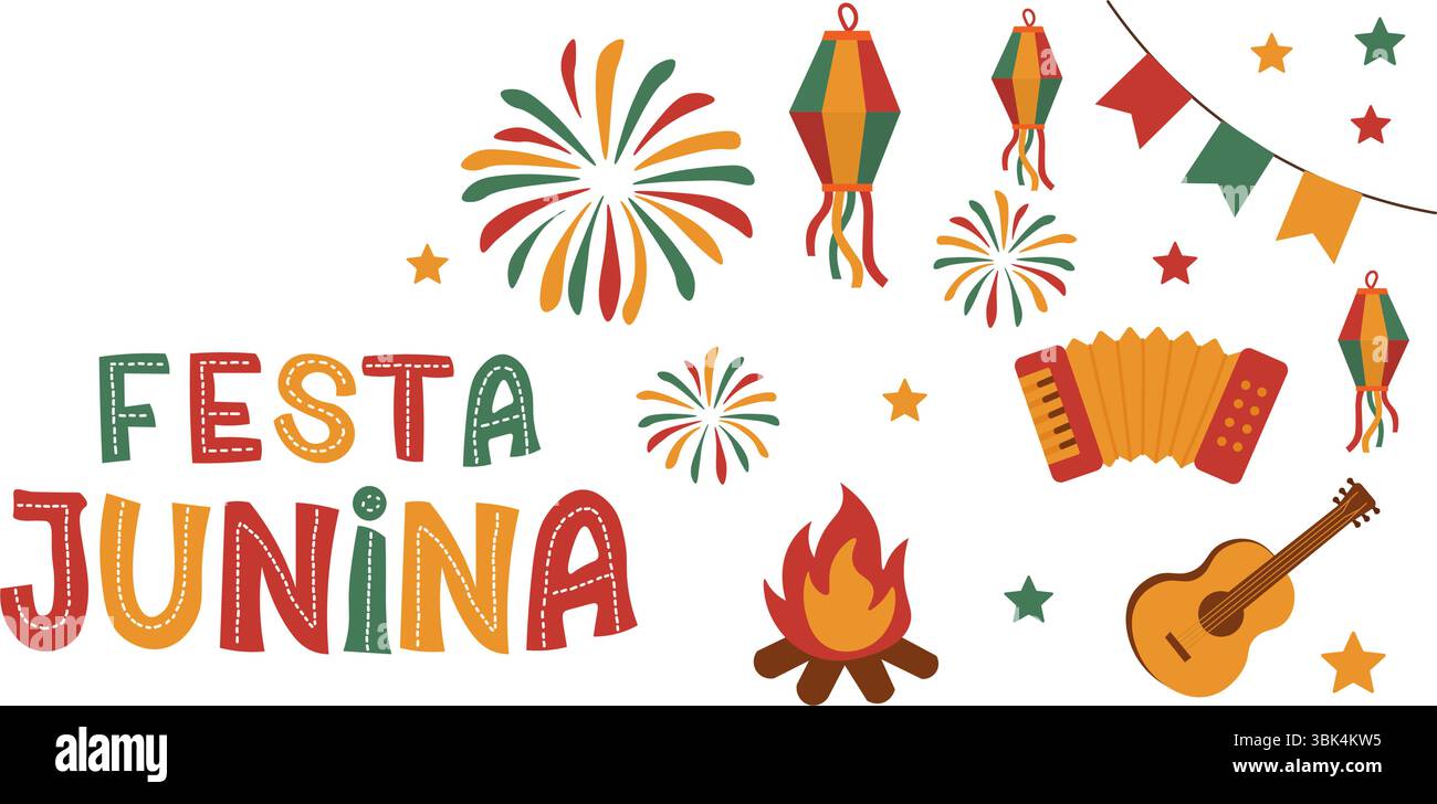 Colorful Festa Junina festival illustration featuring traditional ...