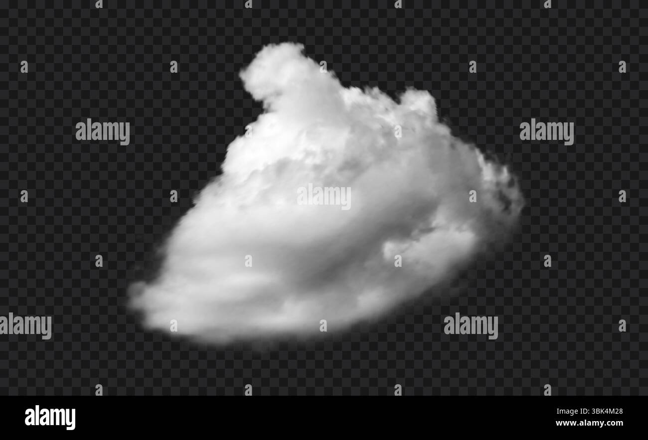 Realistic white vector cloud png mockup isolated on black transparent sky background Smoky air ...