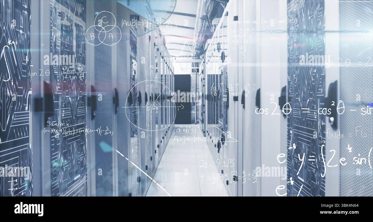 Forming parallel rows of server racks in data center, with network ...