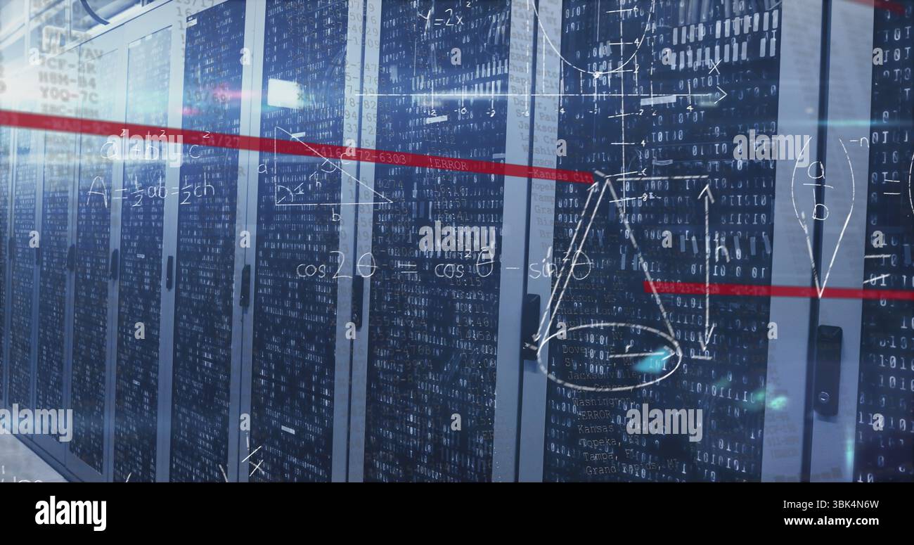 Displaying server racks emitting blinking LED lights in data center ...
