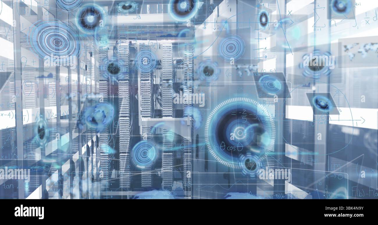 Processing main server rack projecting hologram overlays in data room ...