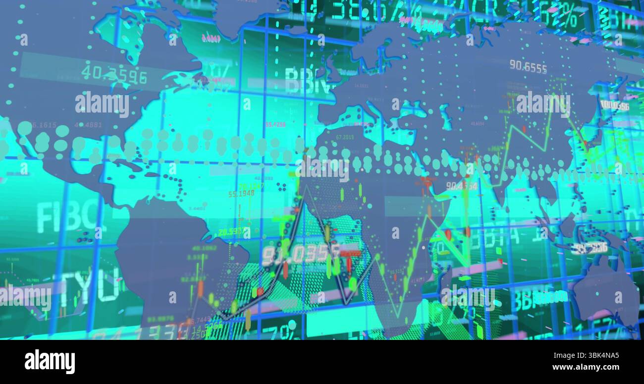 Displaying world map overlaying trading screen, with line charts ...