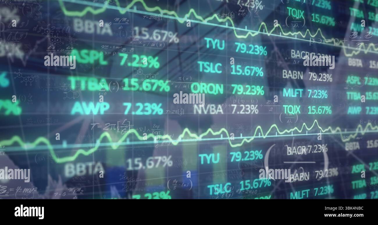Digital financial chart scrolling on trading interface, with ticker ...
