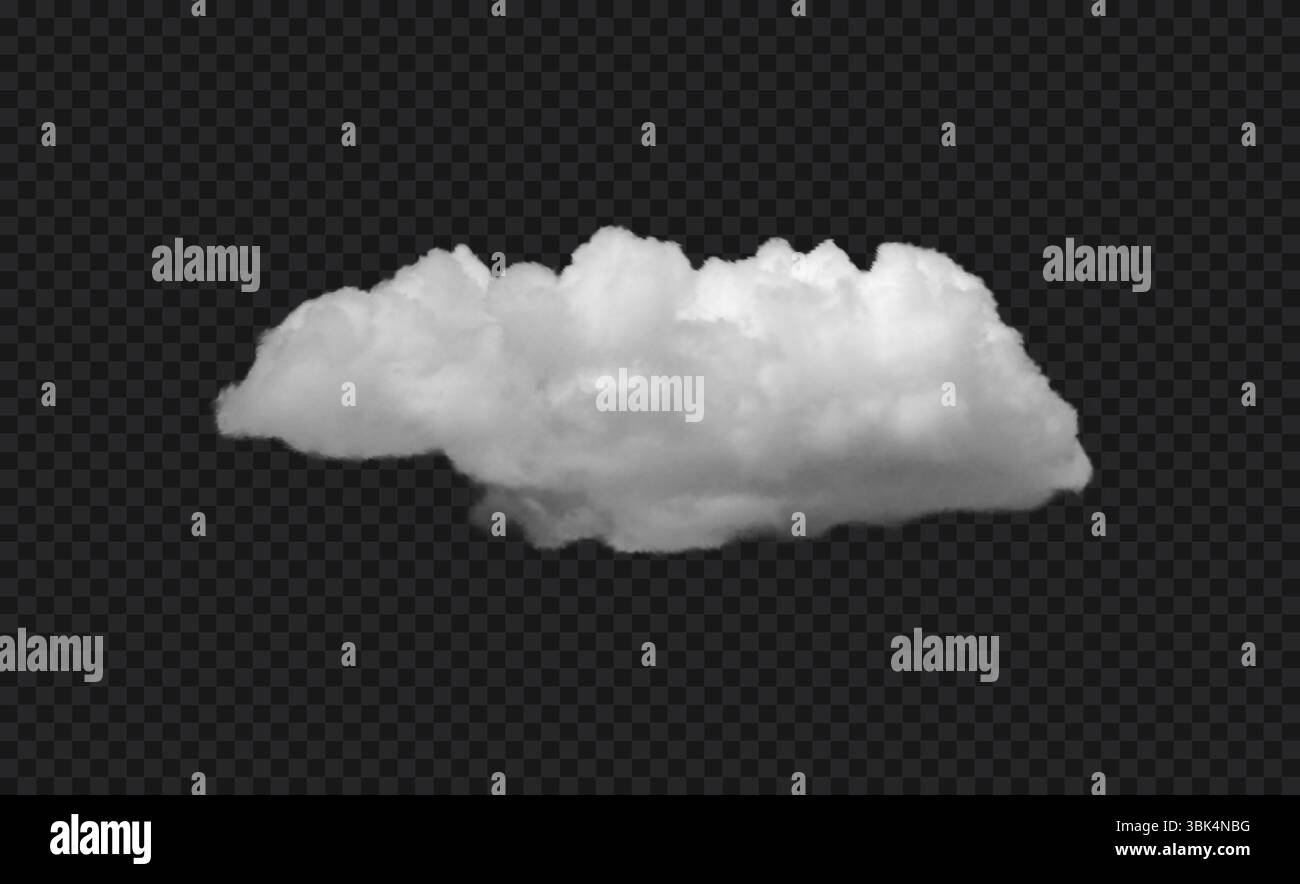 Realistic white vector cloud png mockup isolated on black transparent sky background Smoky air ...