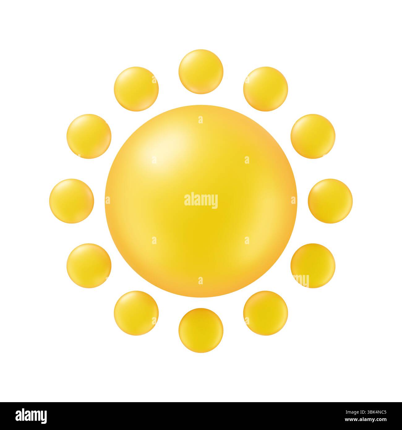 Glossy yellow sun sphere in realistic 3d style isolated on white ...