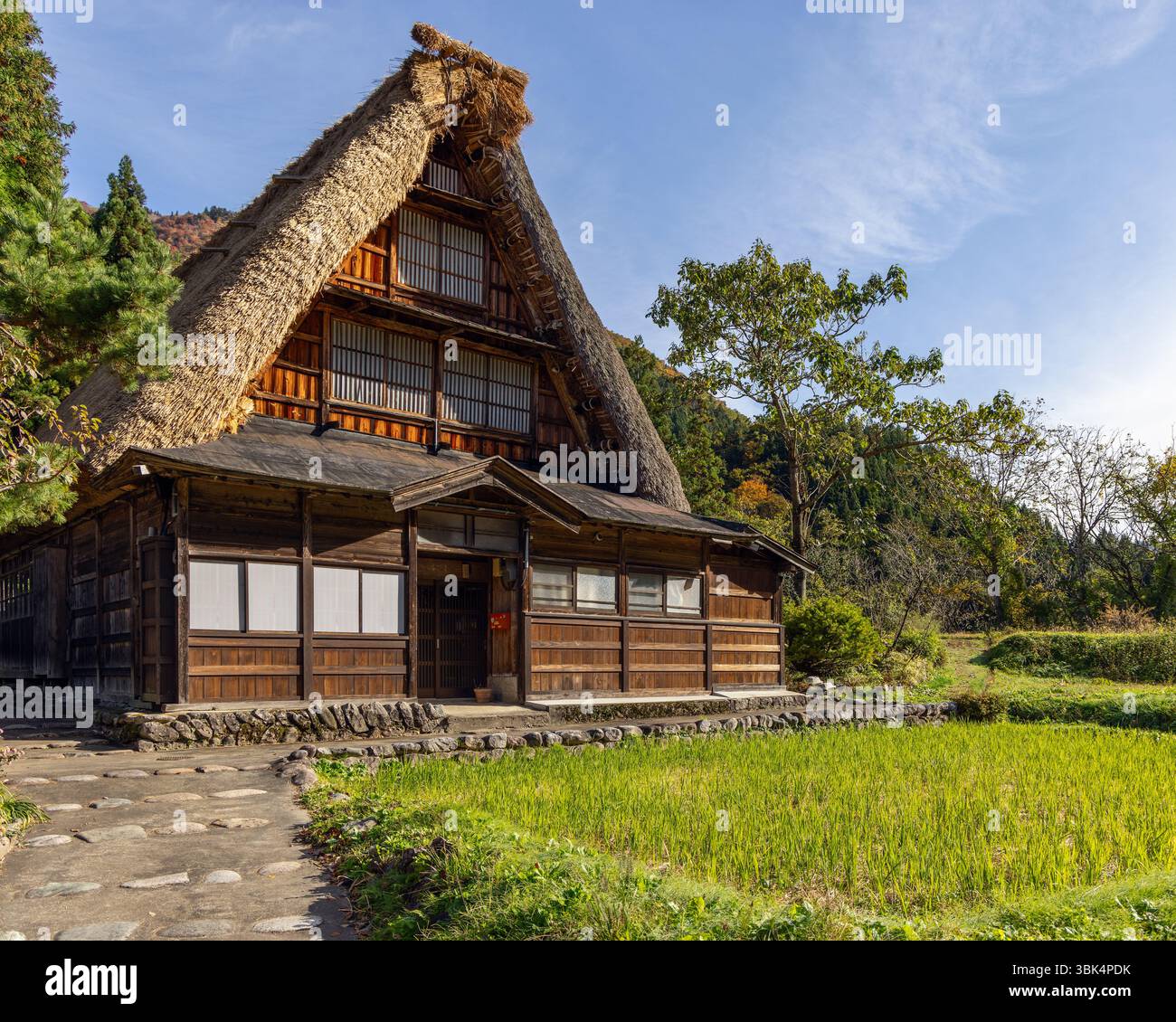 Historic wooden house in Suganuma village, Nanto, Japan featuring steep ...