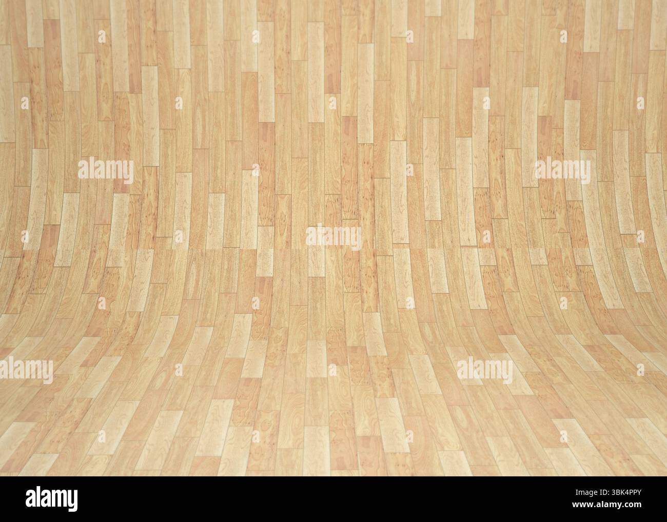 Flat design showing curved wooden plank floor forming seamless studio ...