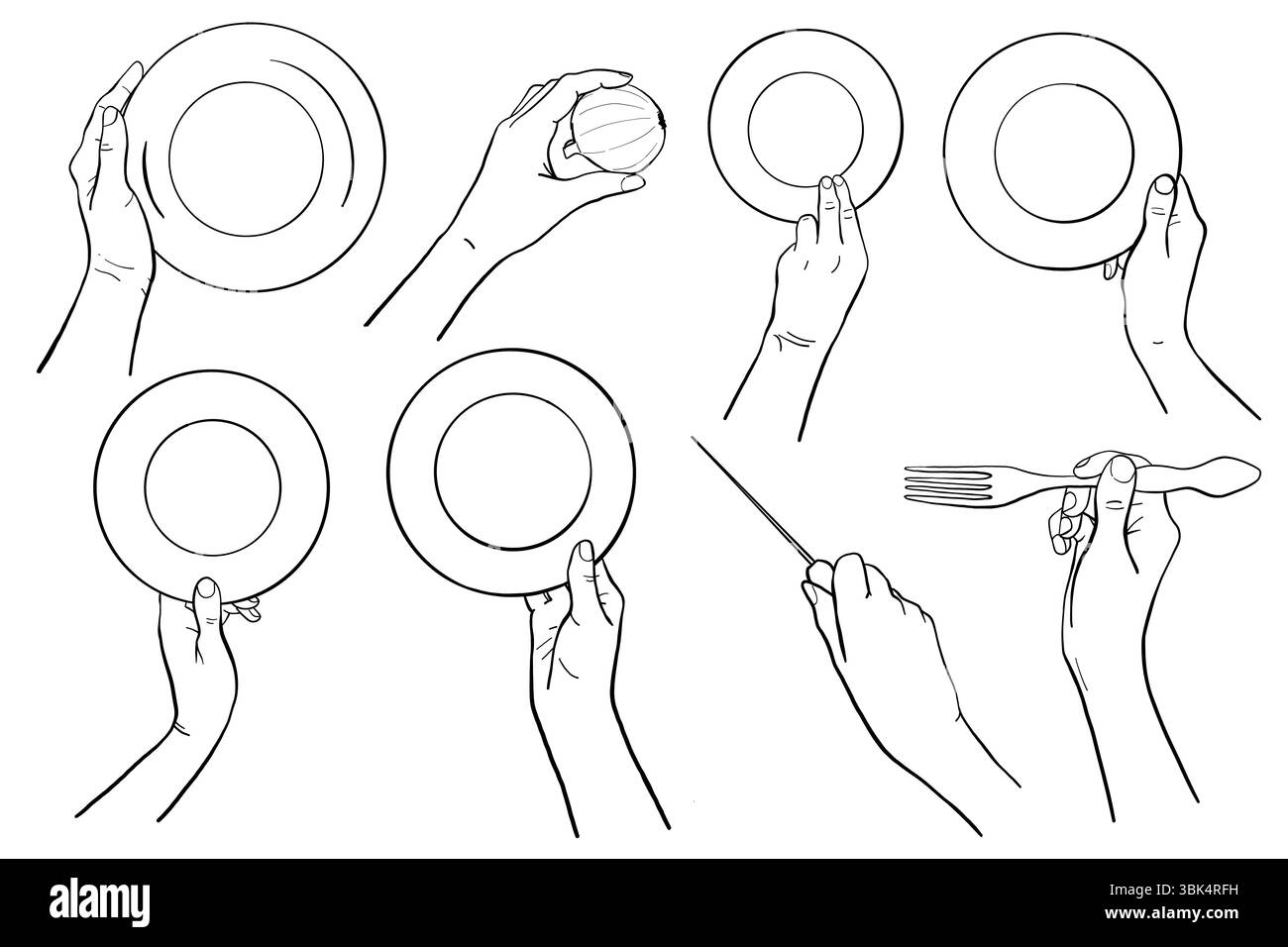 Cooking chef hands setting table and preparing dinner isolated on white ...