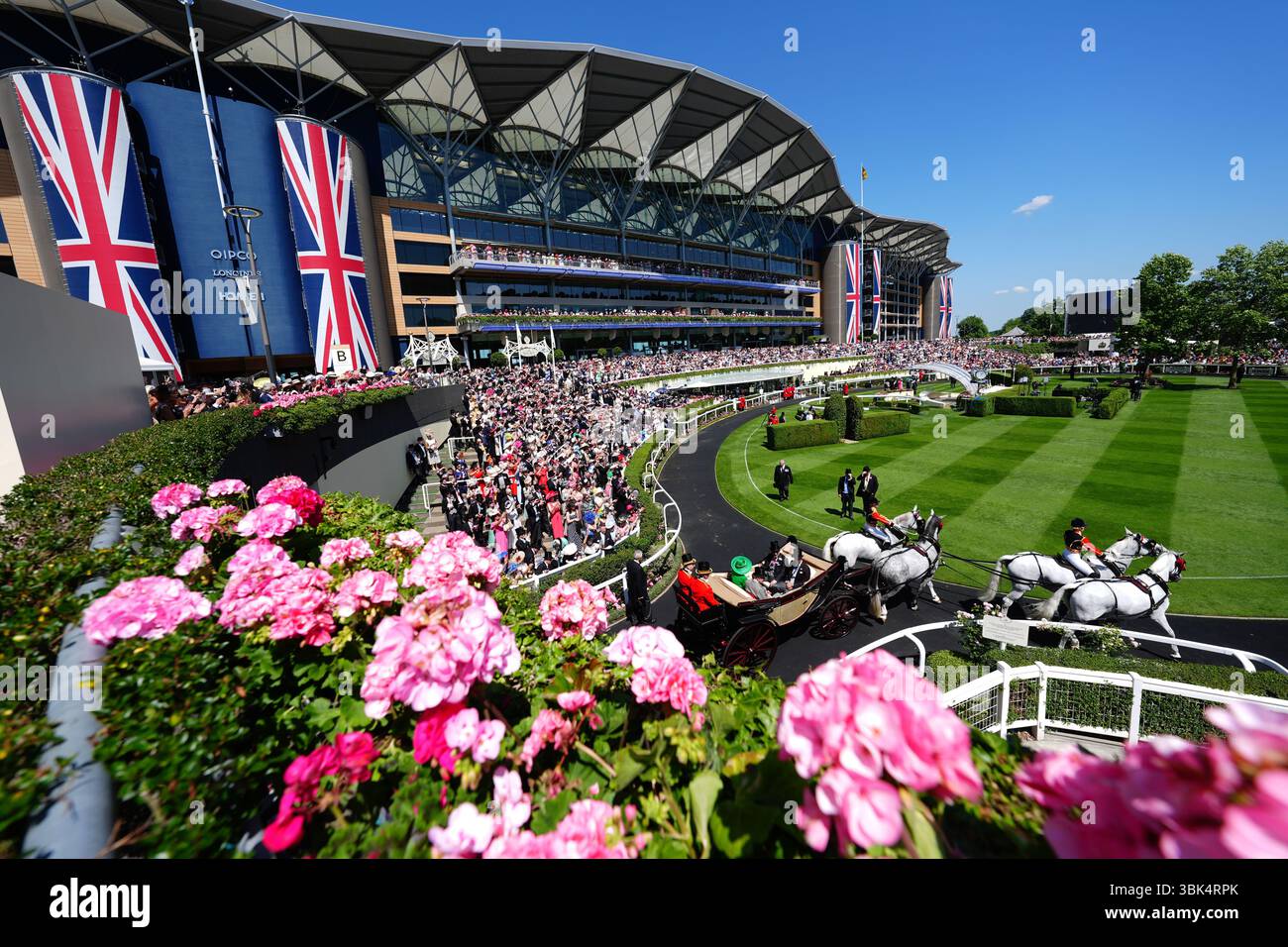 King Charles III, Queen Camilla, the Prince of Wales and Prince Saud bin Khalid Al-Saud arriving ...