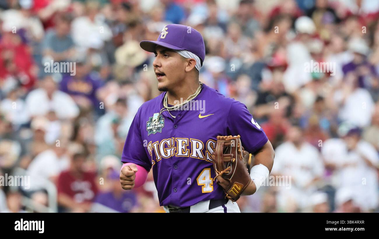LSU infielder Steven Milam (4) during an NCAA College World Series ...