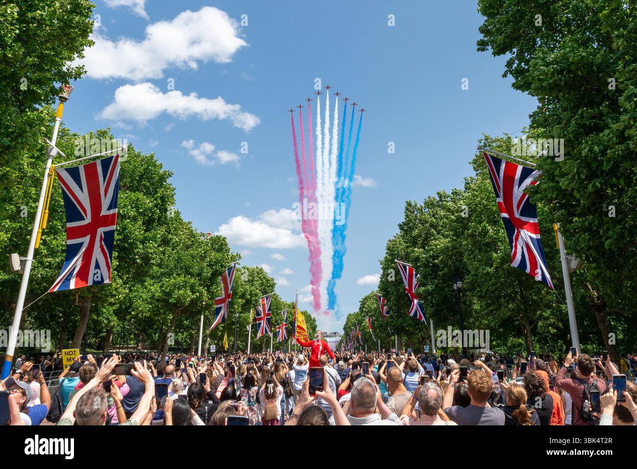 RAF Red Arrows trailing smoke for King's Birthday Flypast after ...