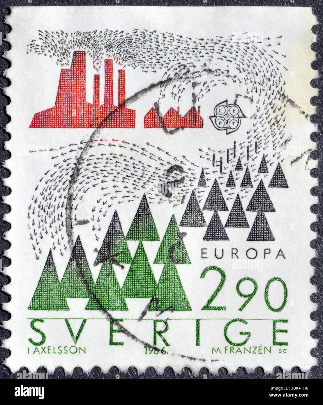 Cancelled postage stamp printed by Sweden, that shows Europa (C.E.P.T ...