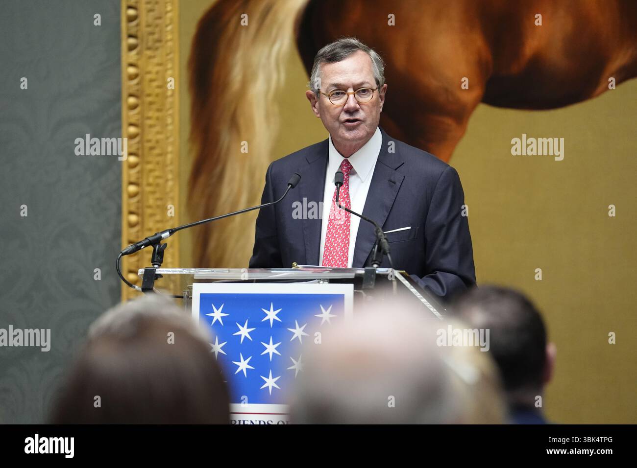 US Ambassador to the UK Warren A. Stephens speaking during a ceremony ...
