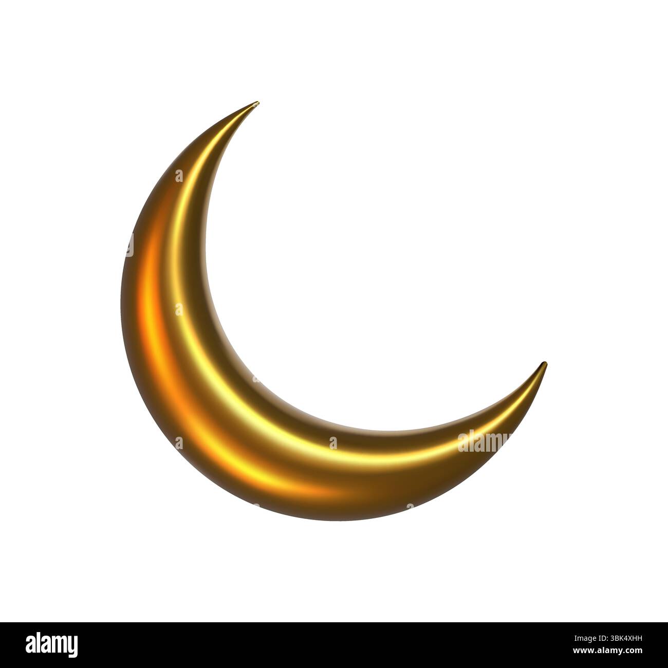 3D golden crescent moon icon with a shiny metallic surface, isolated on ...