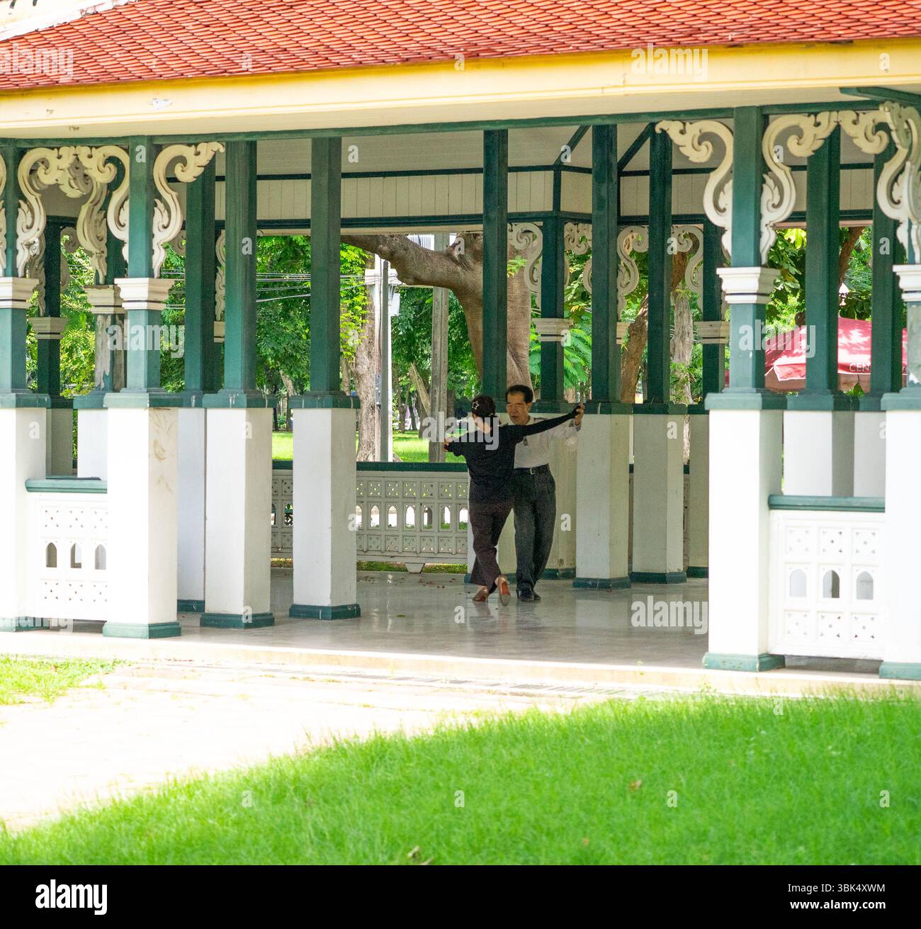 Couple learning dance steps in the park Stock Photo - Alamy