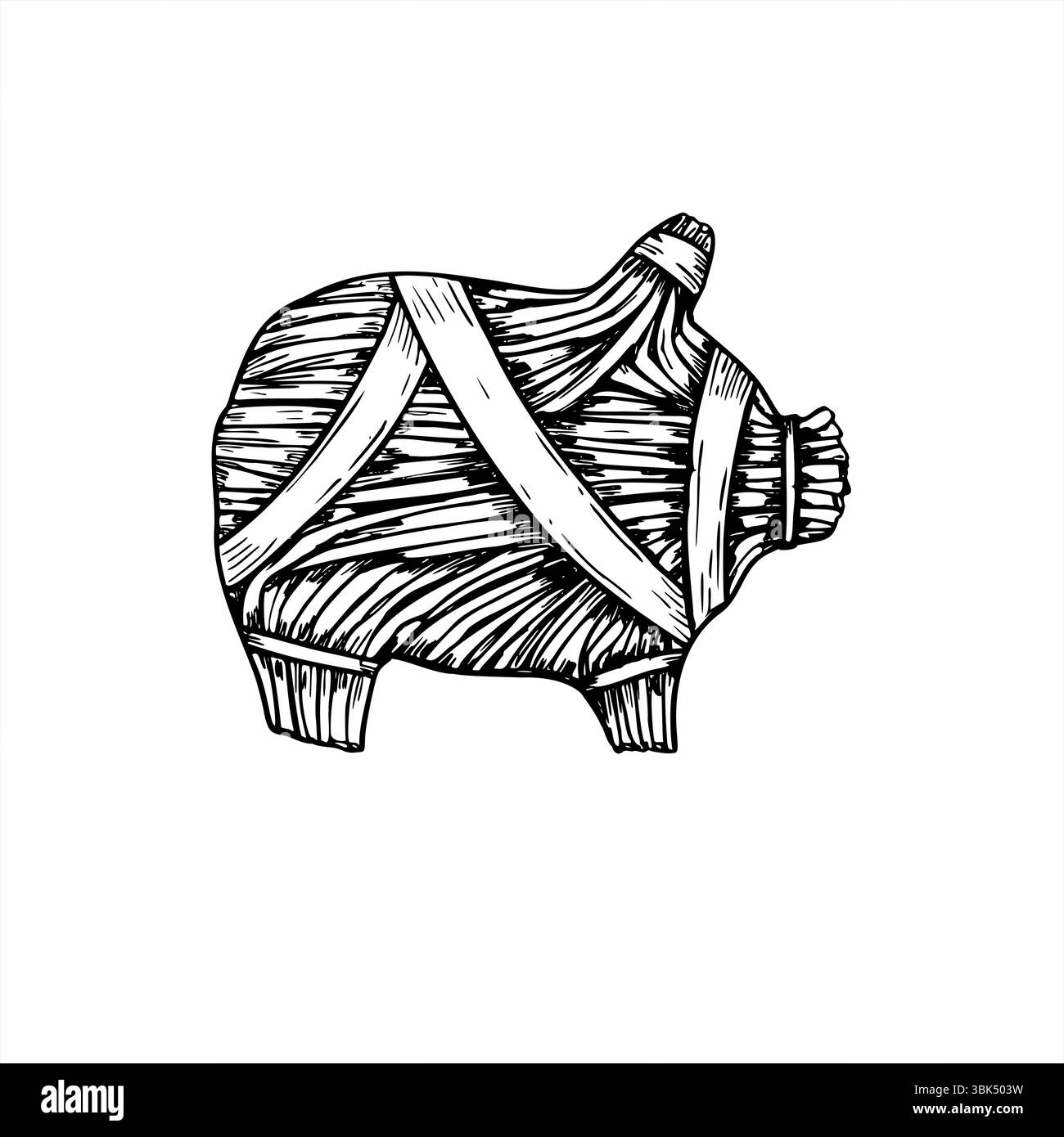 Scandinavian straw pig with festive ribbons monochrome vector ...
