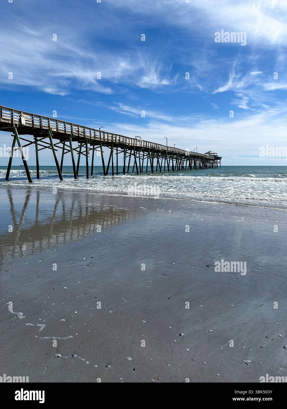 A peaceful view of Oceanana Pier reaching out into the Atlantic Ocean ...