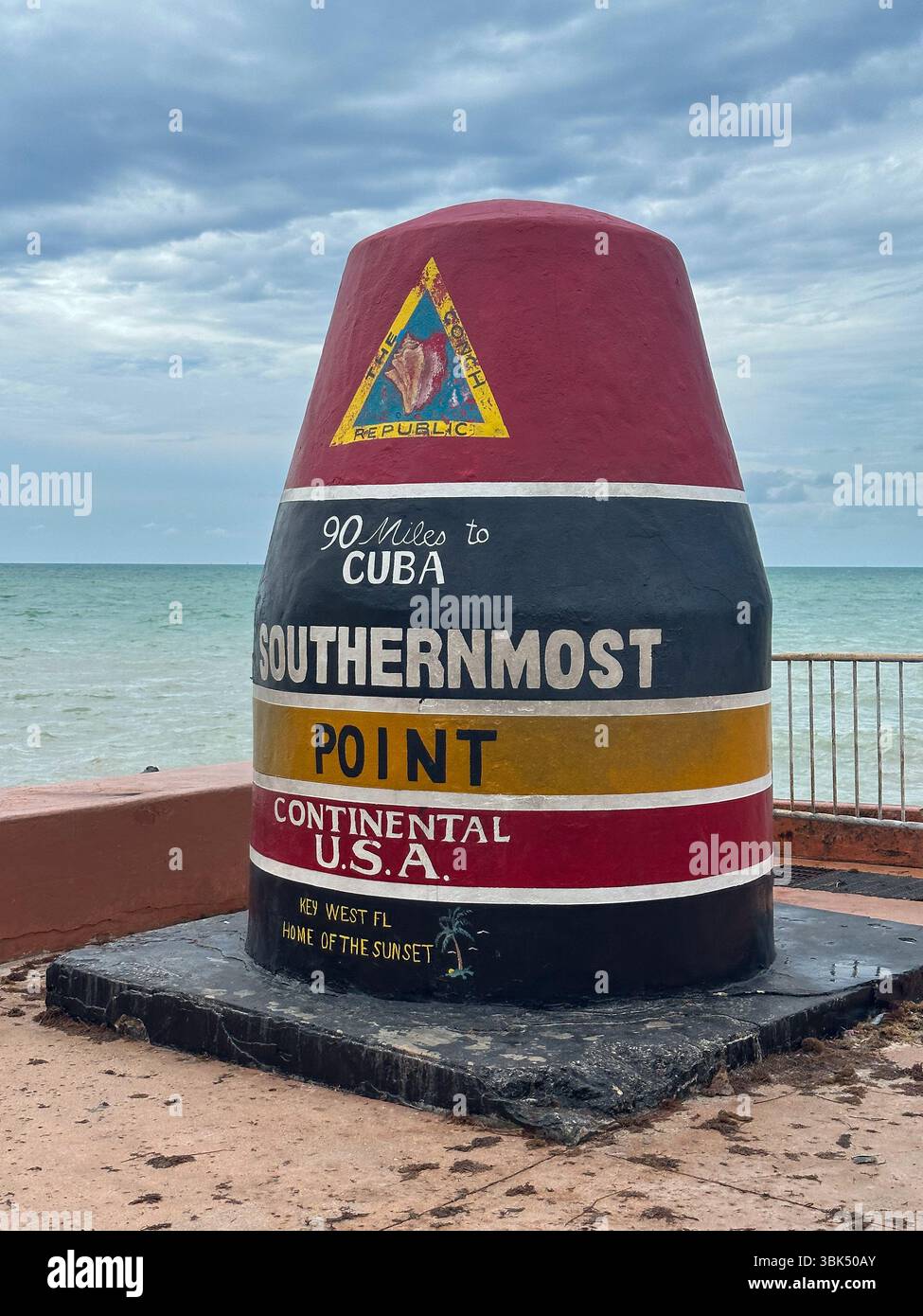 Colorful, iconic Southernmost Point Buoy in Key West, Florida, marking ...